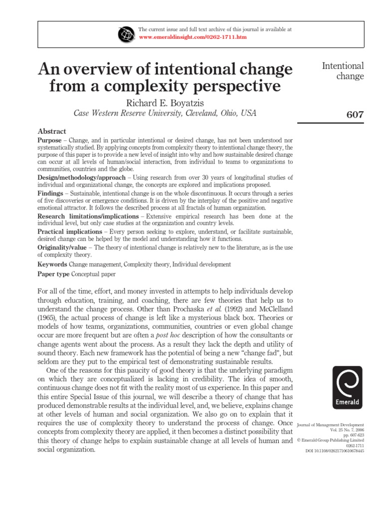 The Intentional Change Theory (Boyatzis) | PDF | System | Self Organization