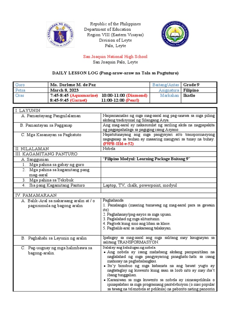 DLP Filipino 9 Nobela | PDF