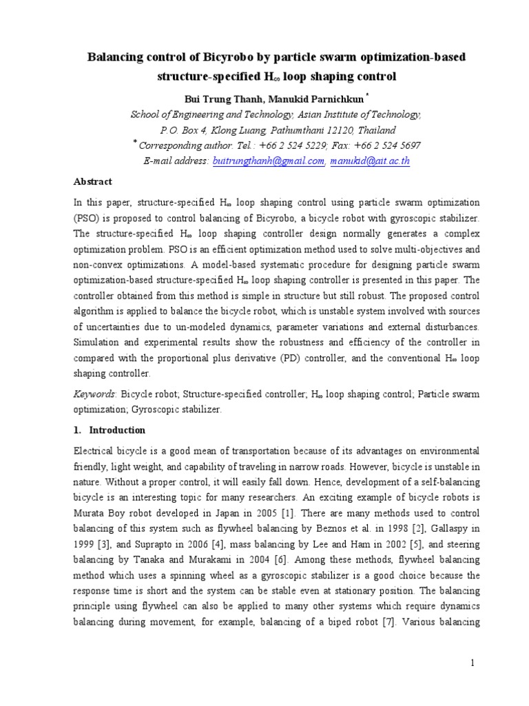 Balancing Control of Bicyrobo by Particle Swarm Optimization-Based Structure-Specifield Hoo Loop ...