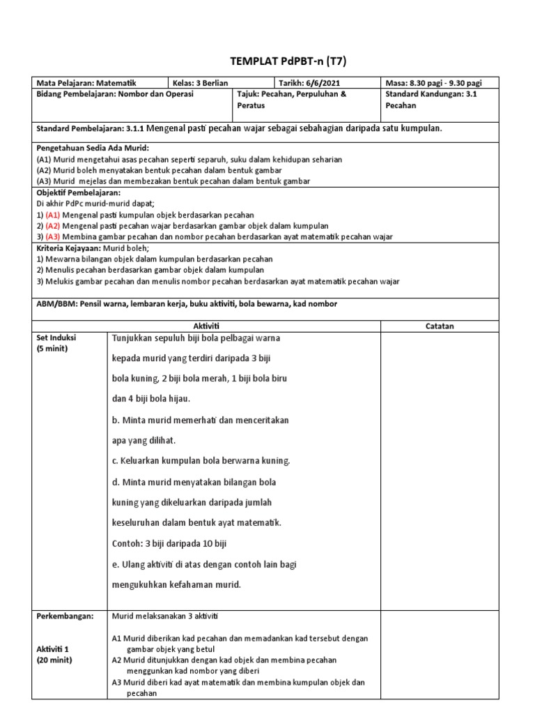 Contoh RPH Pecahan | PDF