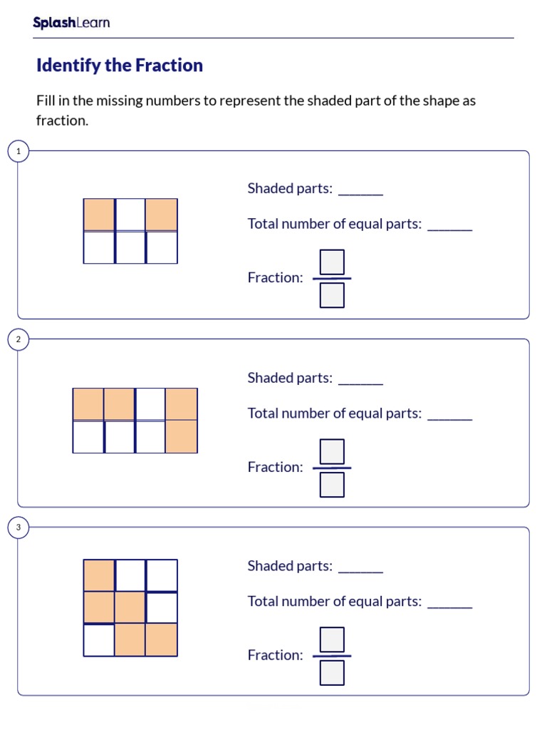 Represent The Shaded Part Using Fraction Worksheet | PDF