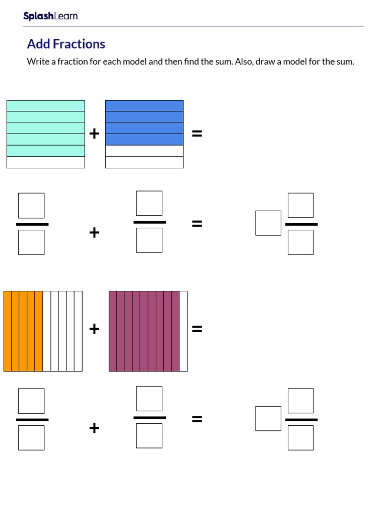 Use Visual Models To Add Fractions Worksheet | PDF