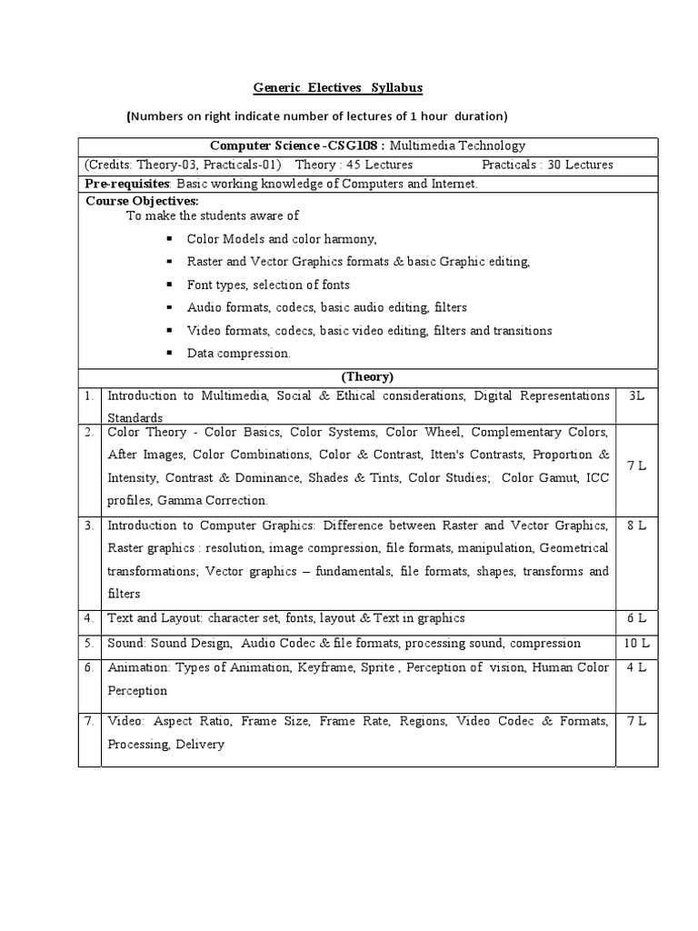 Multimedia Technology Course Syllabus | PDF | Games & Activities ...