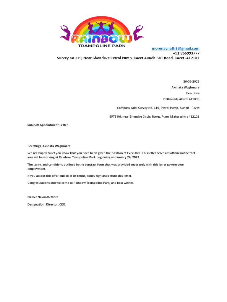 New Job Appointment Letter | PDF