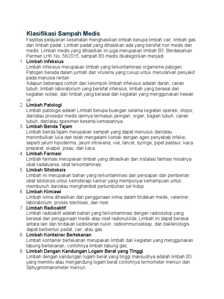 Klasifikasi Sampah Medis | PDF