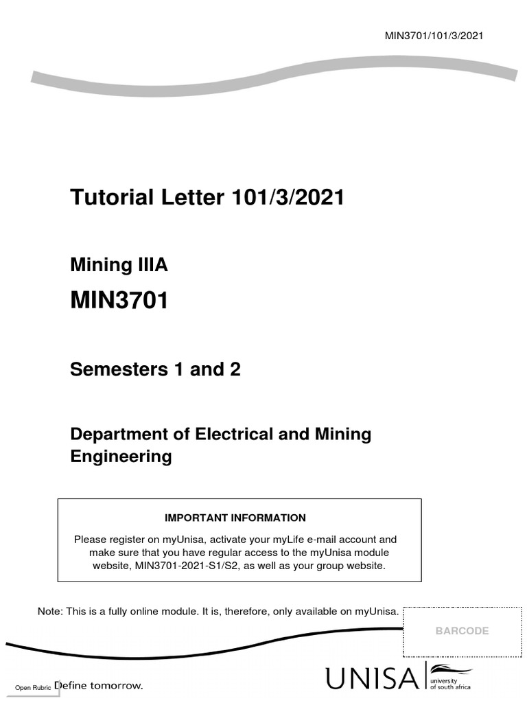 Tutorial Letter 101/3/2021: Mining IIIA | PDF | Libraries | Online And ...