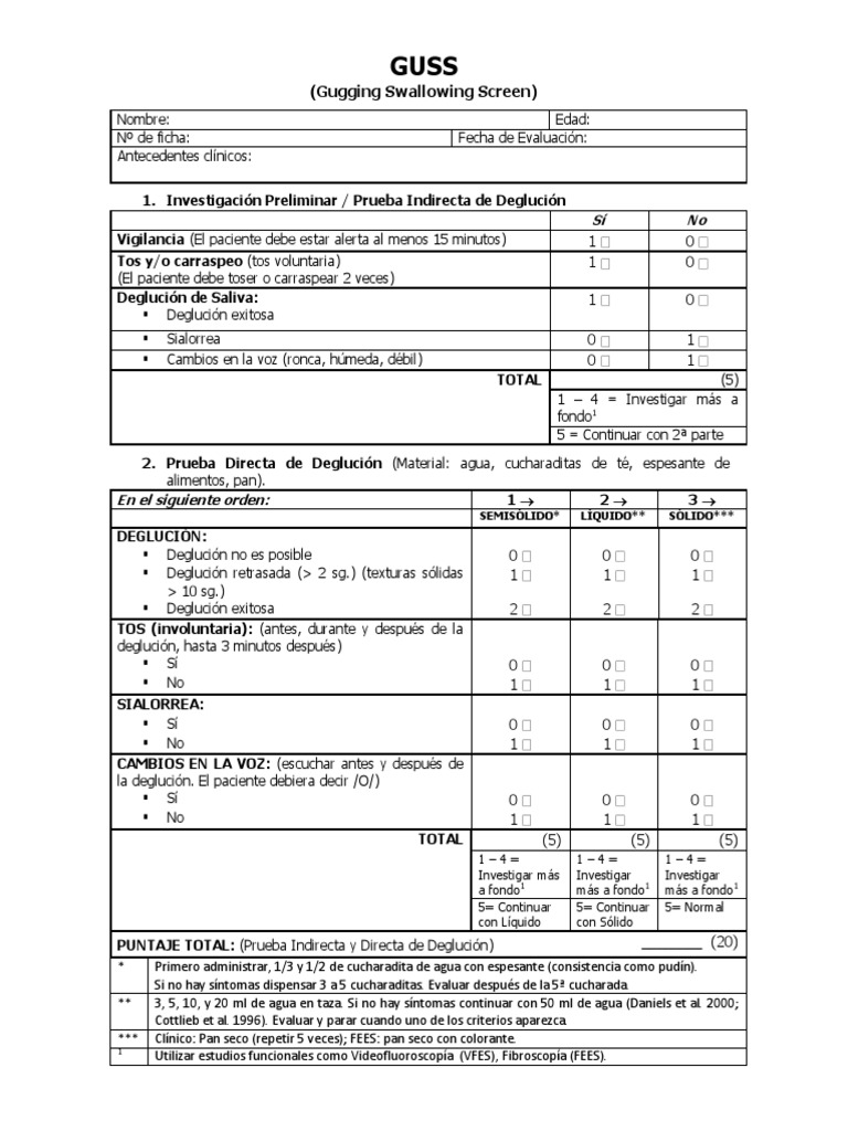 GUSS Gugging Swallowing Screen-Disfagia | PDF | Causas de la muerte | Medicina