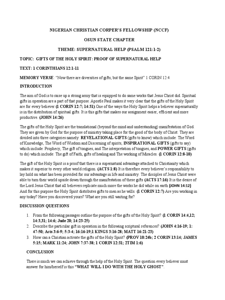 Gifts of The Holy Spirit Proof of Supernatural Help | PDF | Spiritual ...