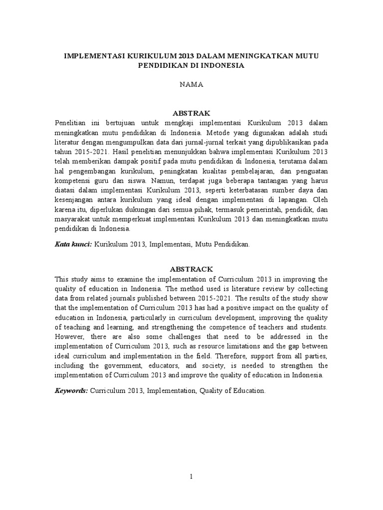 IMPLEMENTASI KURIKULUM 2013 DALAM MENINGKATKAN MUTU PENDIDIKAN DI ...