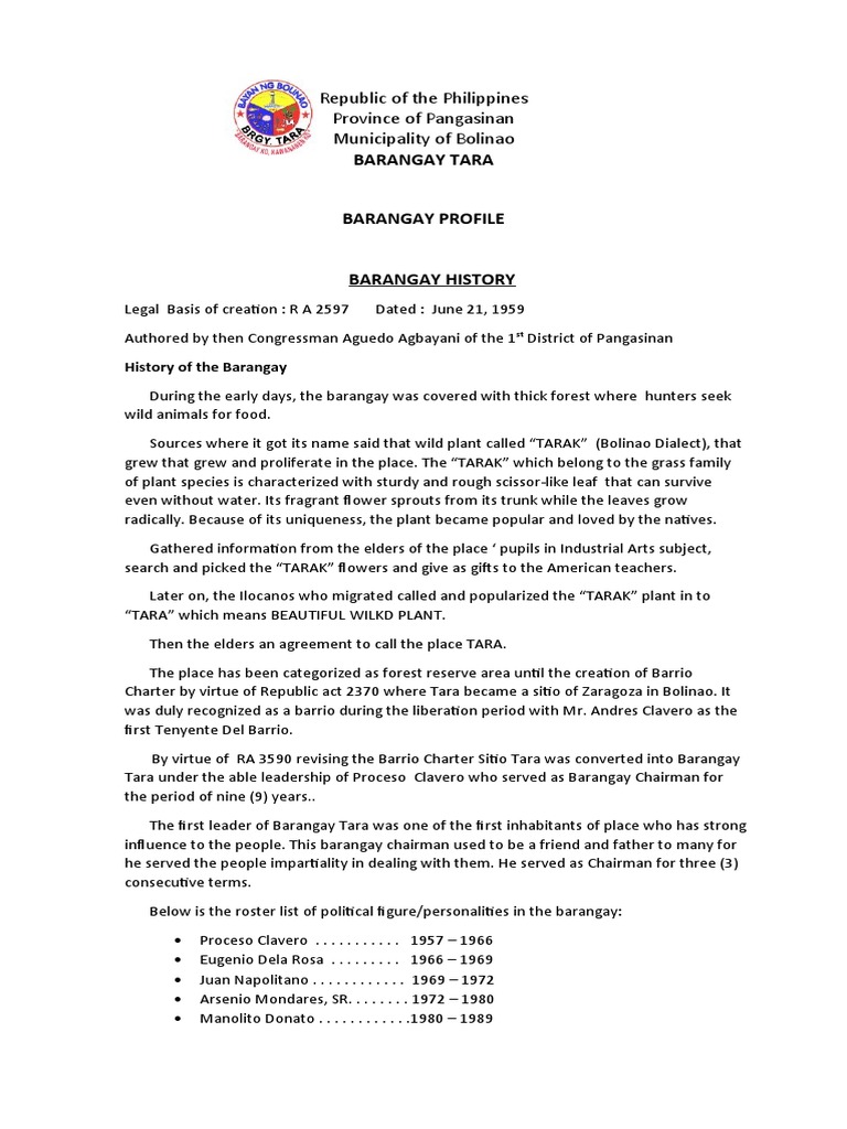 Barangay Tara Profile and History | PDF | Pregnancy | Poverty