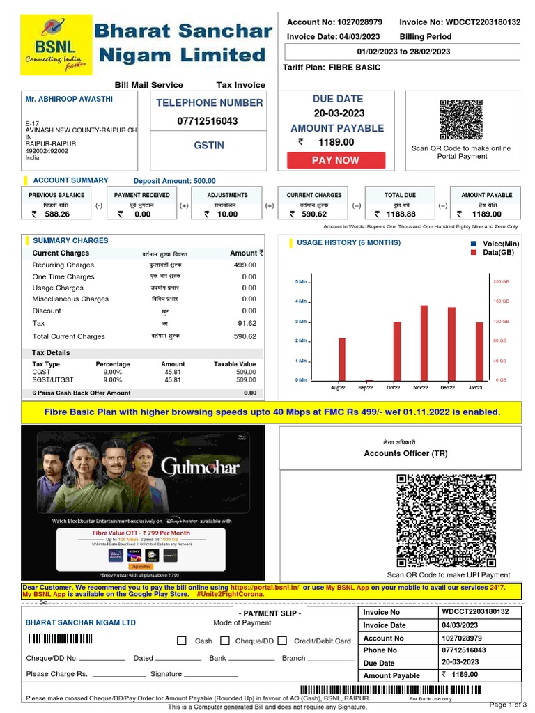 Fibre Broadband Monthly Billing Statement for the Period of 01/02/2023 ...