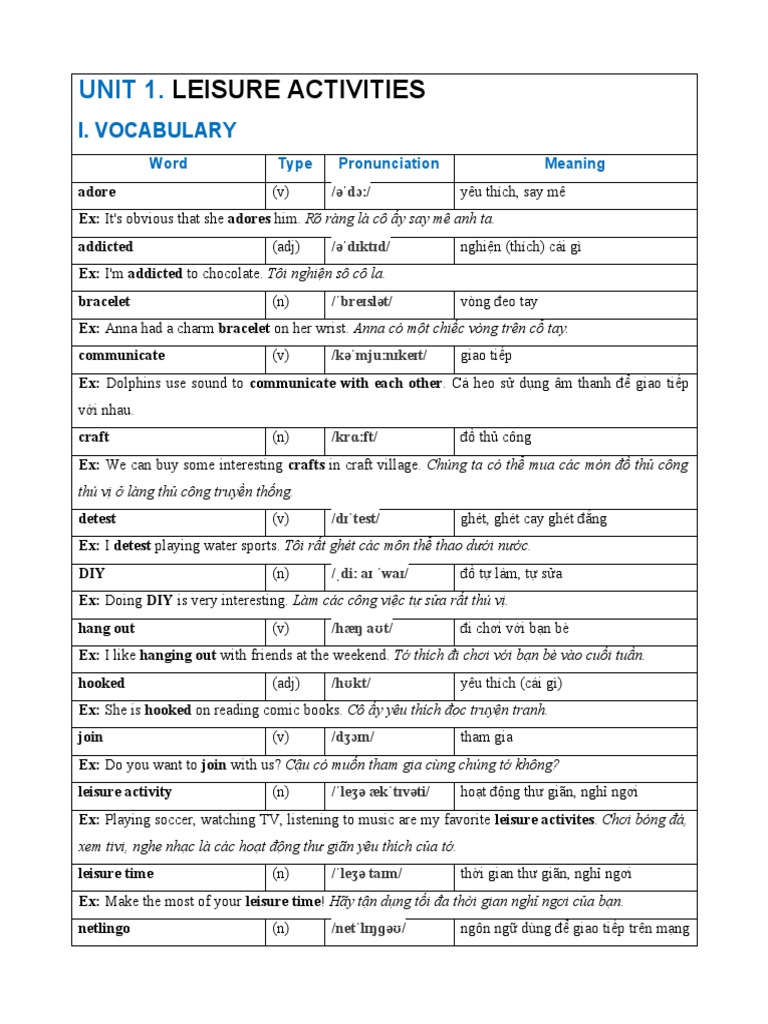 Leisure Activities: Unit 1 | PDF