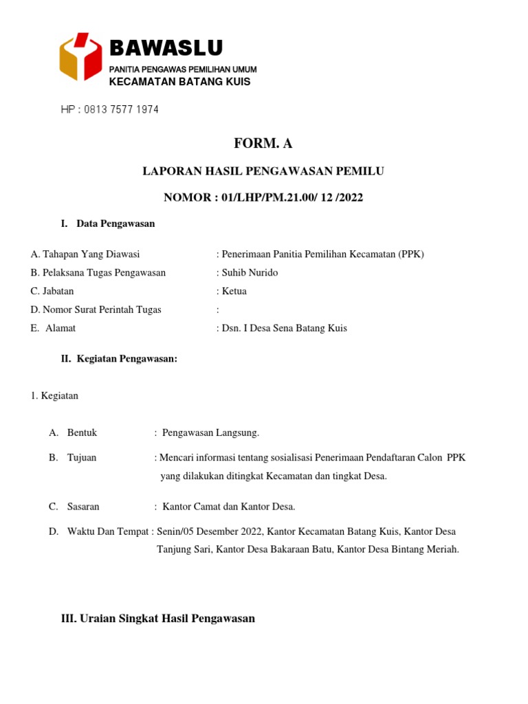 LHPP Penerimaan PPK Batang Kuis-1 | PDF