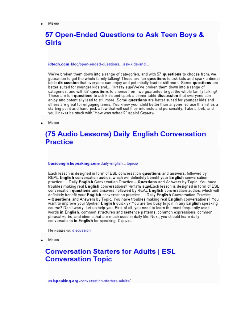 57 Open-Ended Questions To Ask Teen Boys & Girls: Discussion | PDF ...