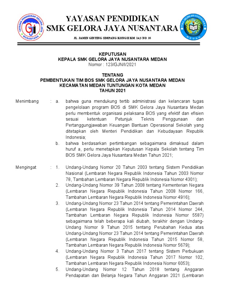 Contoh SK TIM BOS Dan SK Panitia | PDF