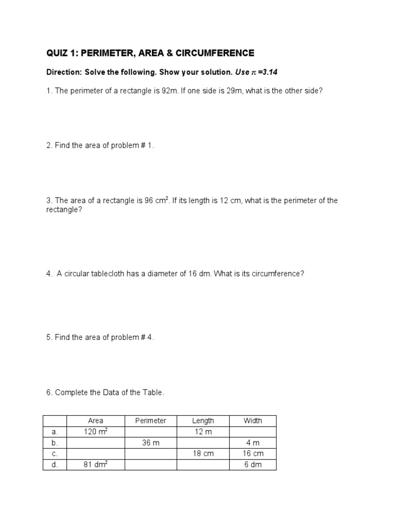 Perimeter and Circumference | PDF | Area | Length