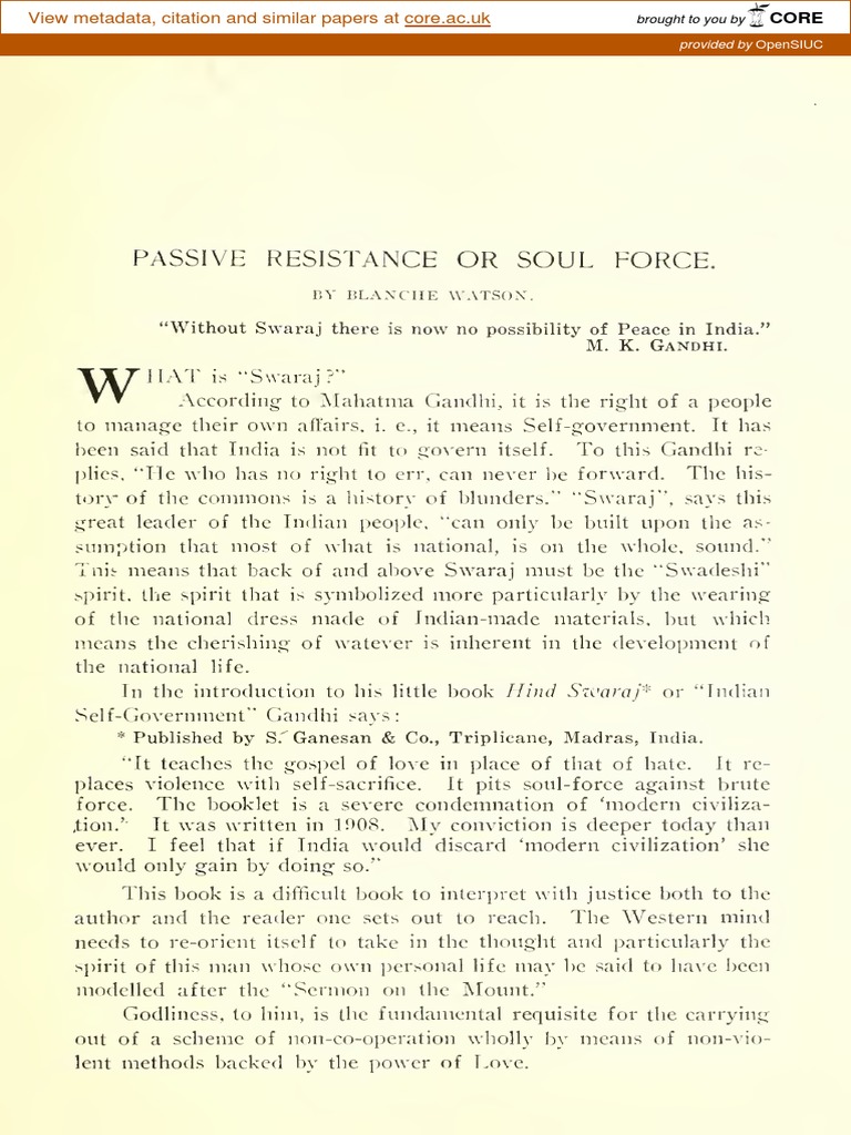 Resistance: Passive Force | PDF | Mahatma Gandhi | Henry David Thoreau