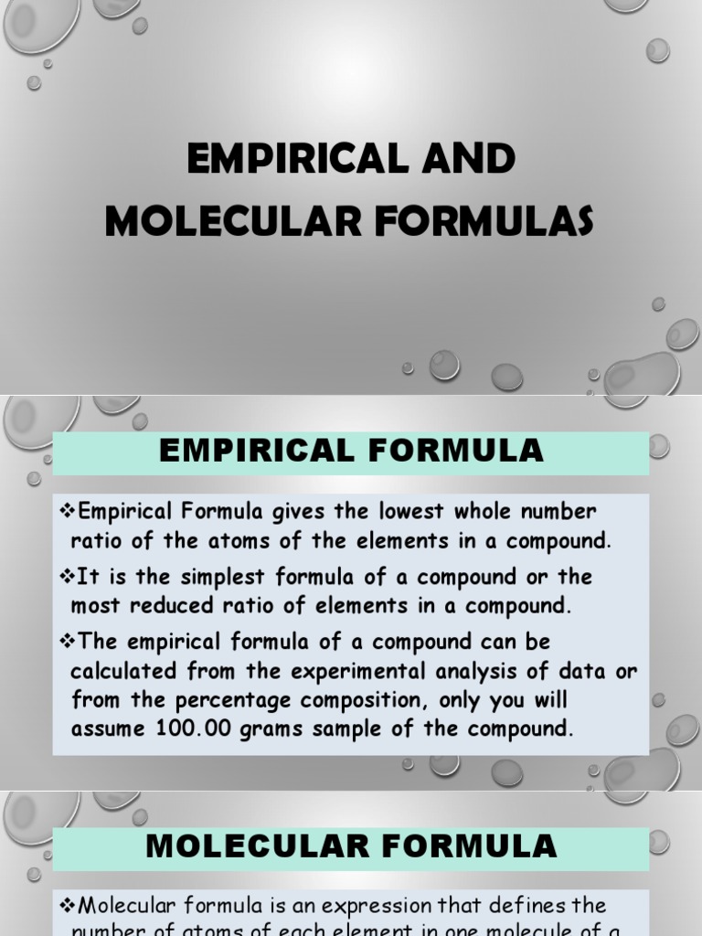 Empirical and Molecular Formulas | PDF