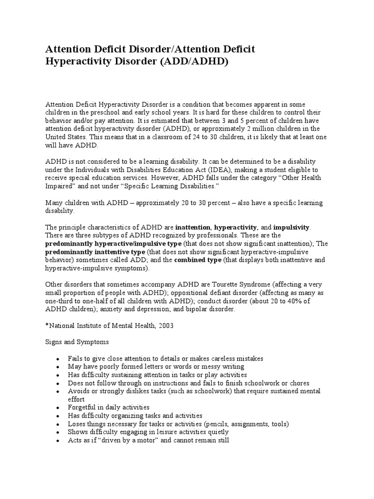 Attention Deficit Disorder | PDF | Attention Deficit Hyperactivity ...