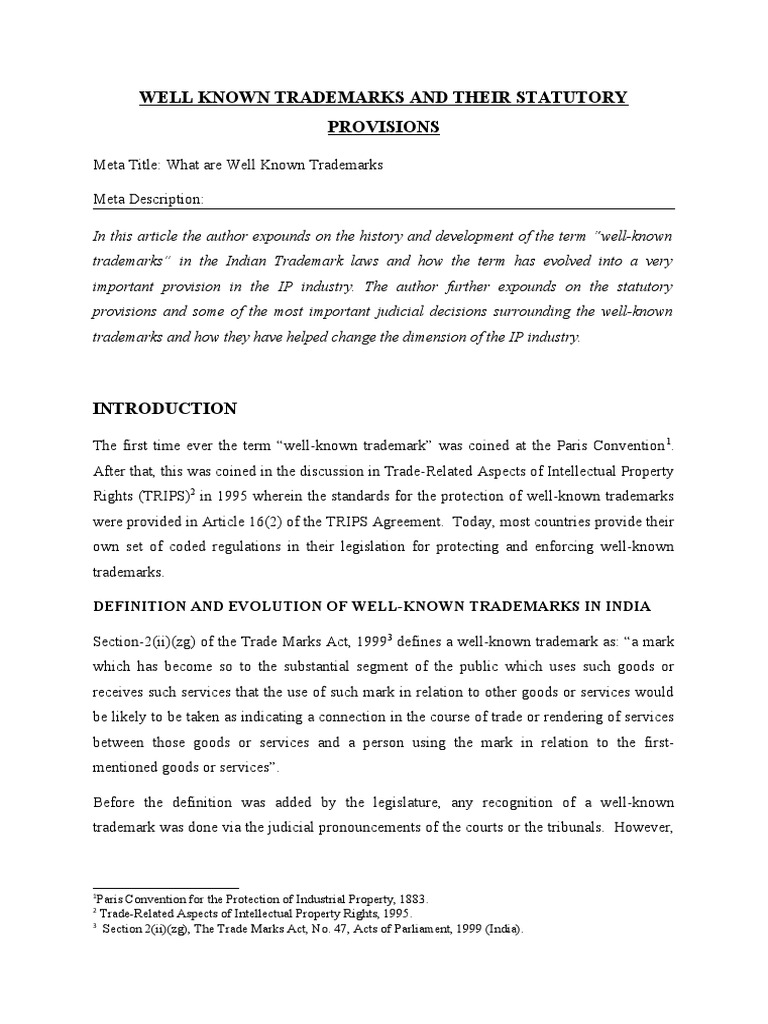 Well Known Trademarks and Their Statutory Provisions | PDF | Trademark ...
