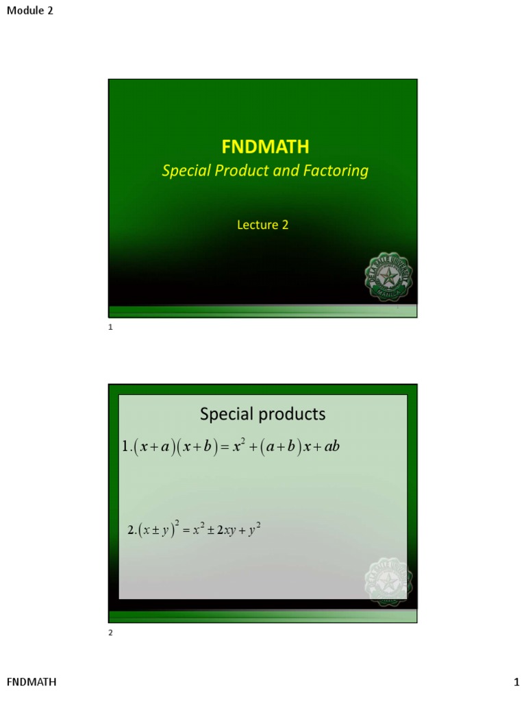 (Self-Study) FNDMATH Module 2 Handout - Special Products and Factoring | PDF | Factorization ...