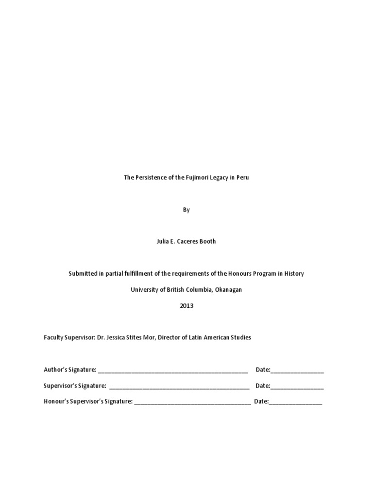 Fujimori Julia Caceres Booth Honours Thesis April 2013 | PDF | Peru