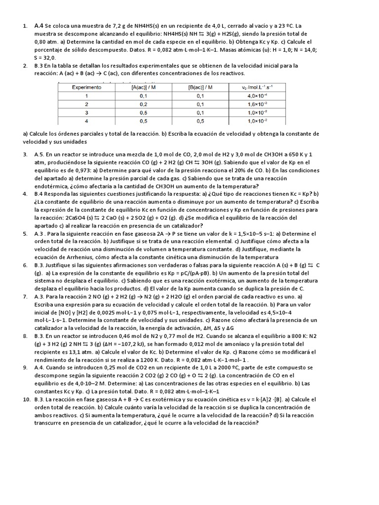 Ej Tema 5 | PDF | Equilibrio químico | Velocidad de reacción