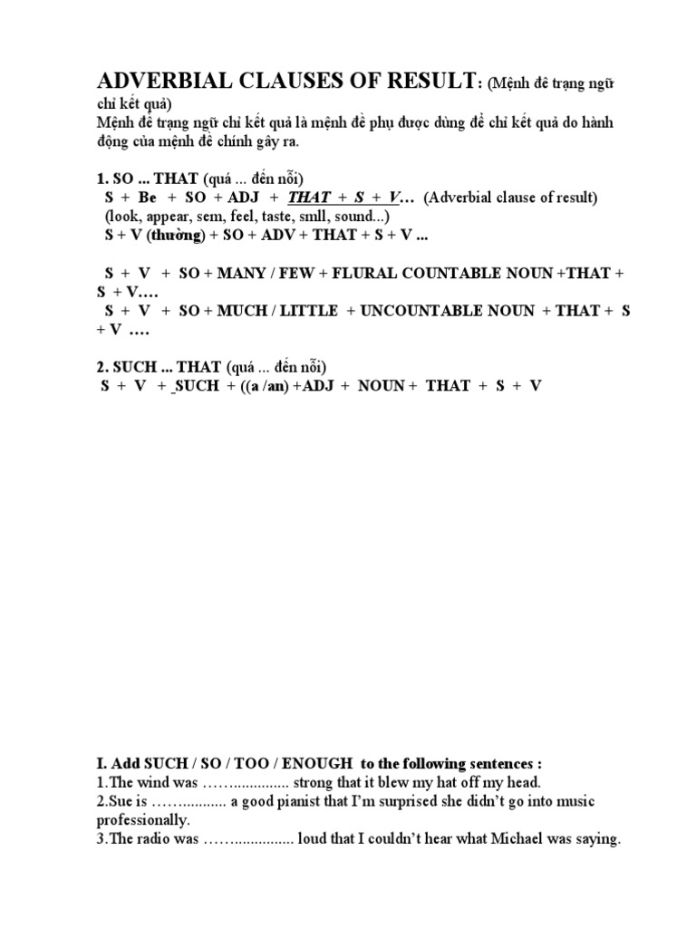 Adverbial Clauses of Result Explained | PDF | Linguistics | Syntax