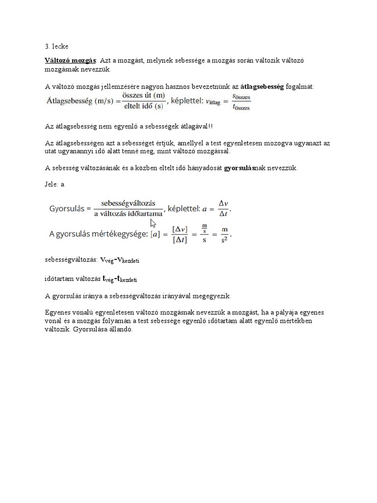 Fizika 3.lecke Változó Mozgás | PDF
