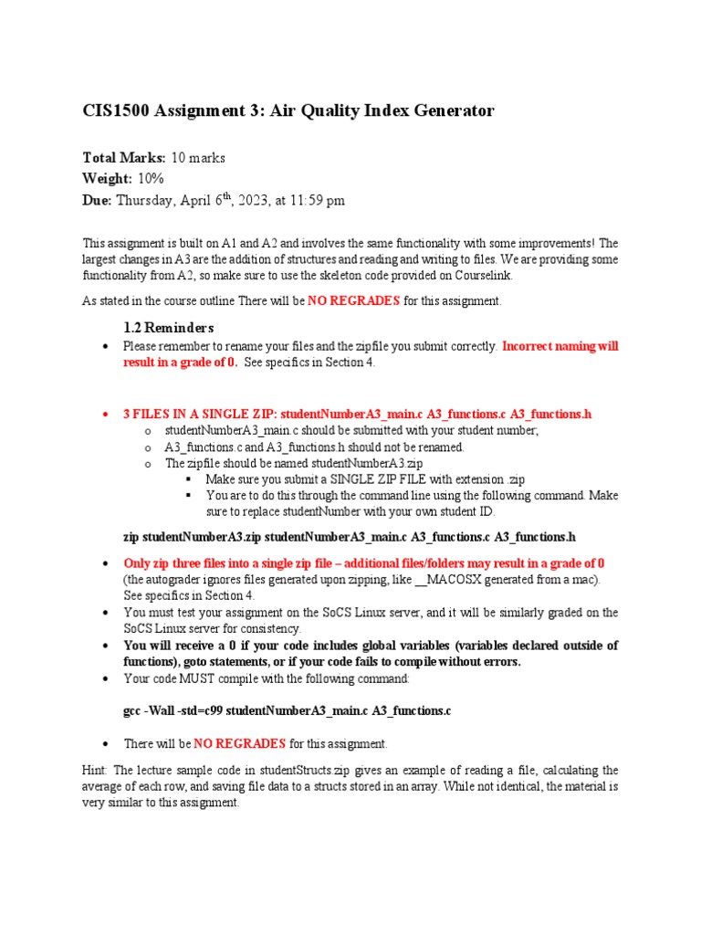 CIS1500 Assignment3 Description | PDF | Computer File | Parameter (Computer Programming)