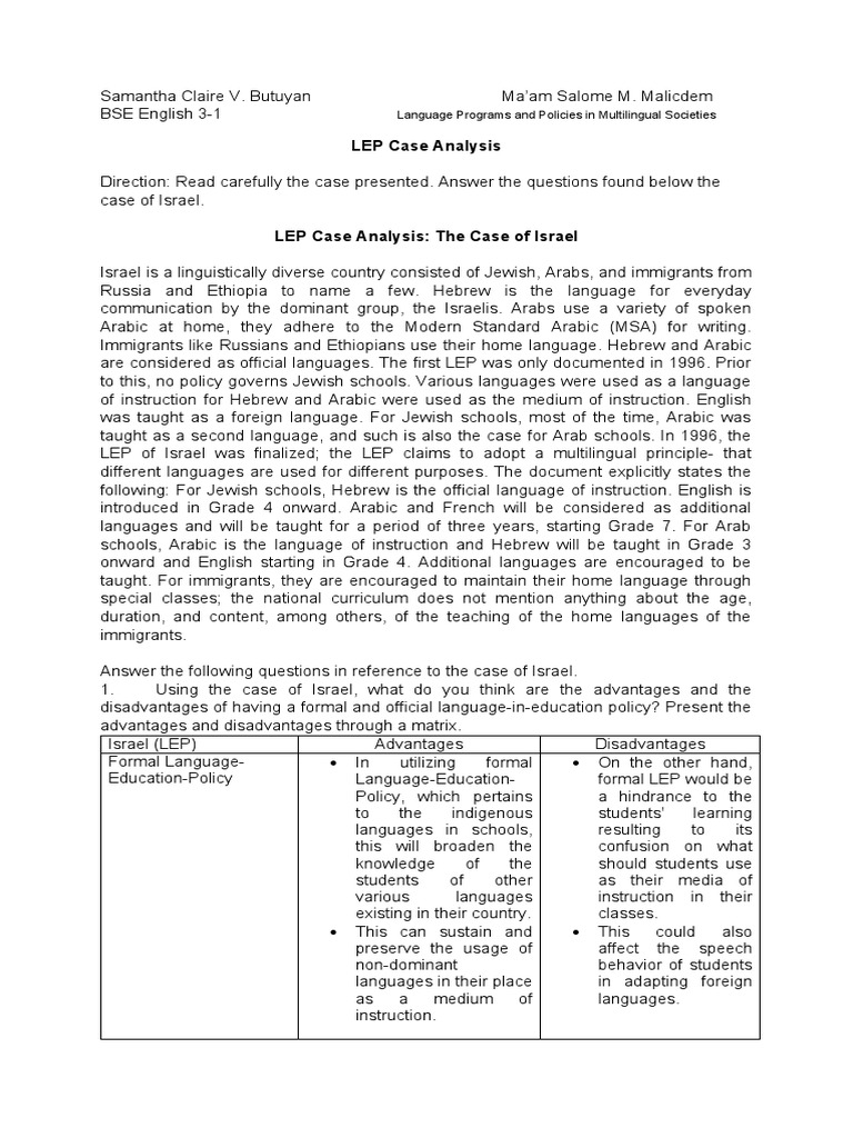 Butuyan, Samantha Claire V (LEP Case Analysis) | PDF | Arabic | Hebrew Language
