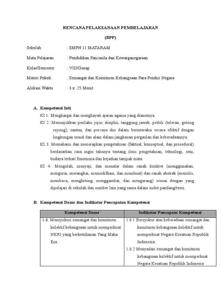 Contoh RPP Kelas 8 Bab 6 | PDF