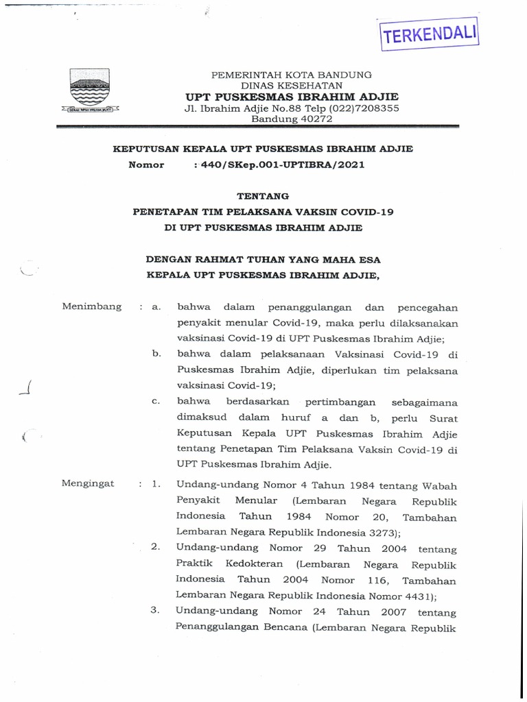 001-2021-SK Tim Vaksin Covid-Terkendali | PDF