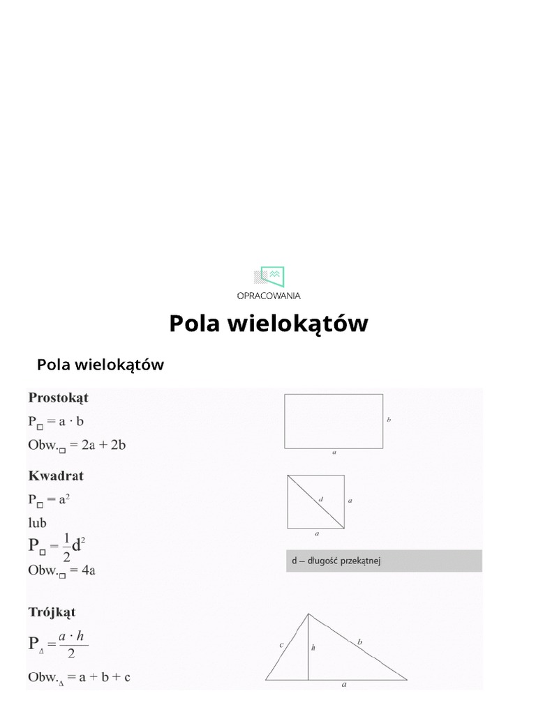 Pola wielokątów - Matematyka - Opracowania.pl | PDF