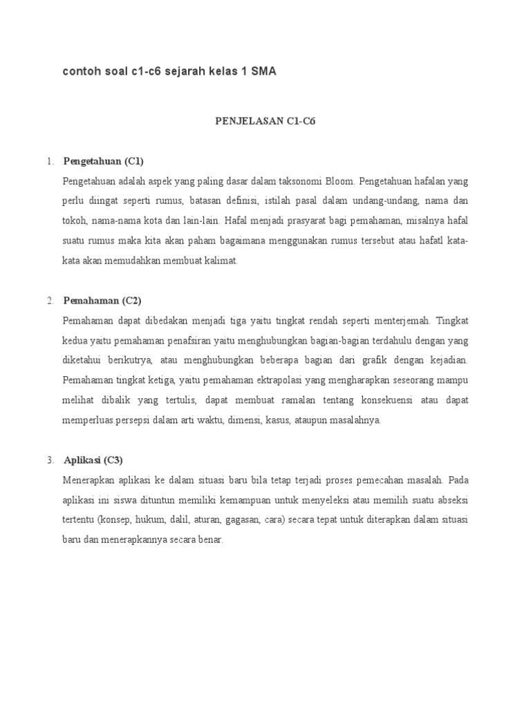 Contoh Soal Taksonomi Bloom C1-C6 Sejarah | PDF