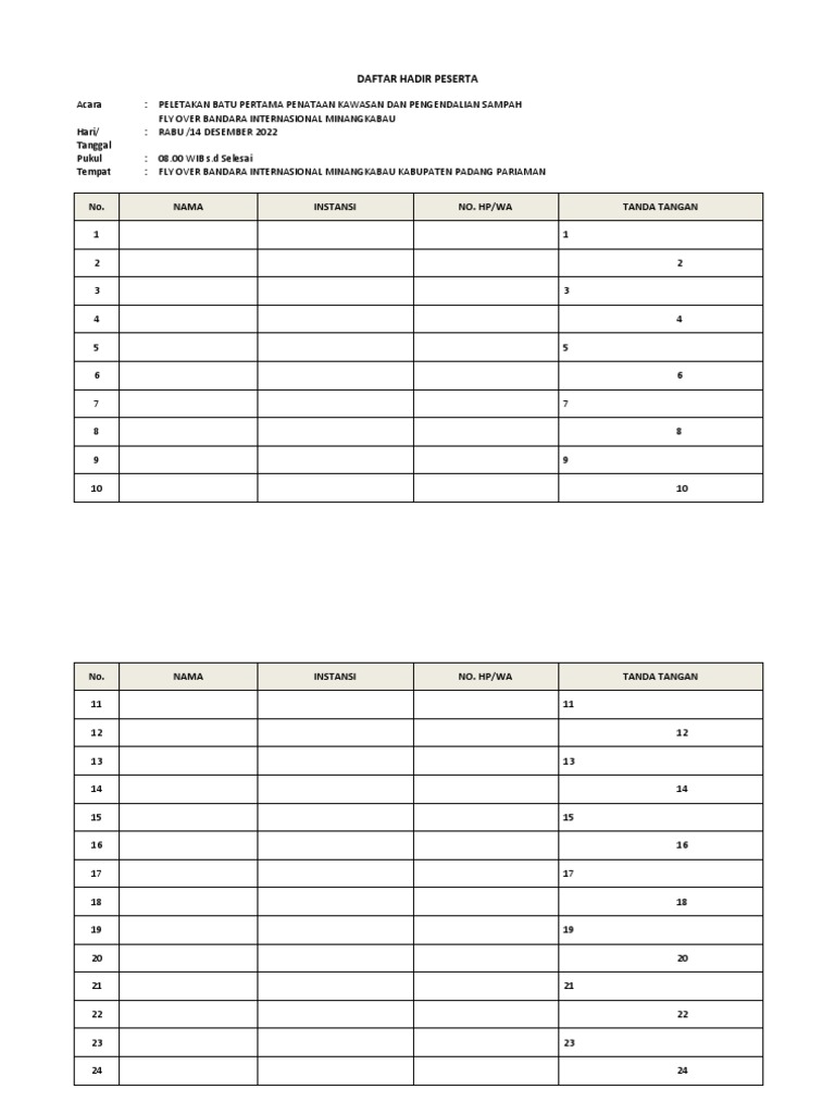 Daftar Hadir Fly Over | PDF