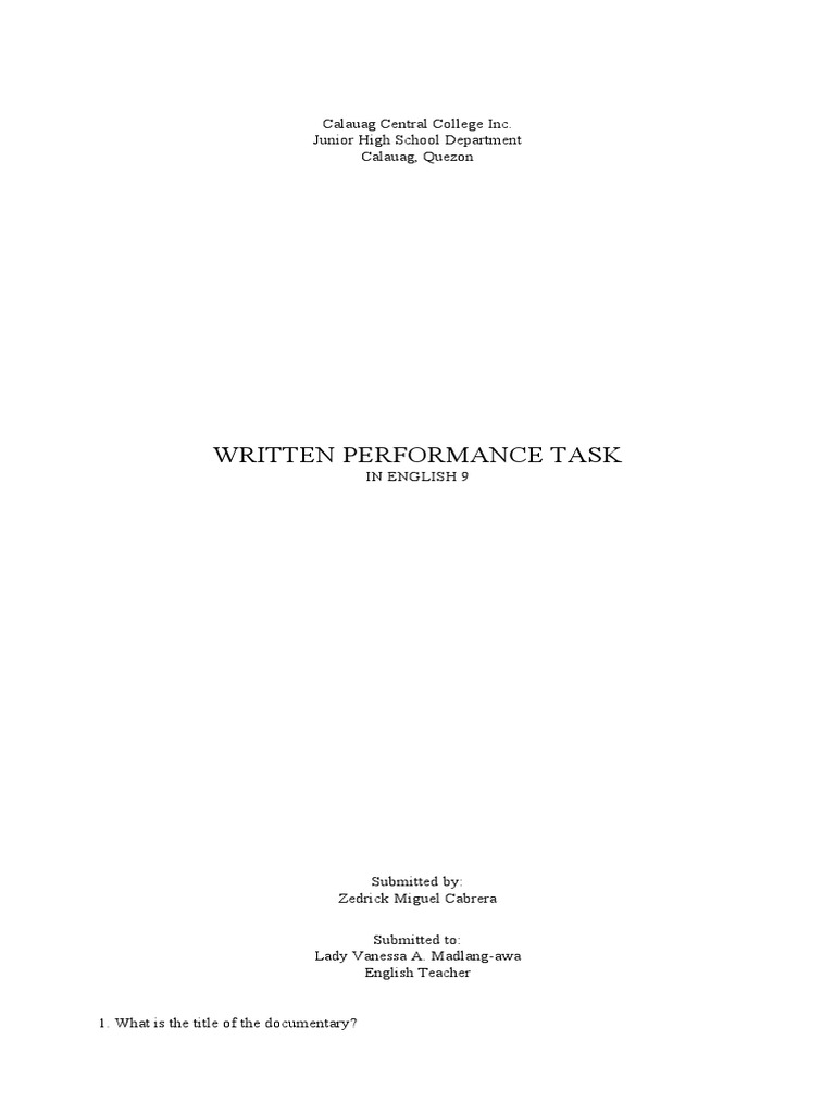 Performance Task - English | PDF