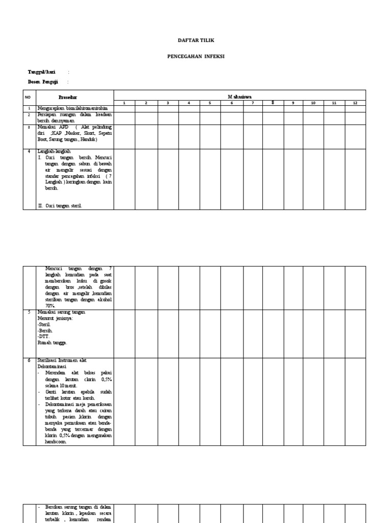 Daftar Tilik Pencegahan Infeksi | PDF Daftar Tilik Pencegahan Infeksi | PDF