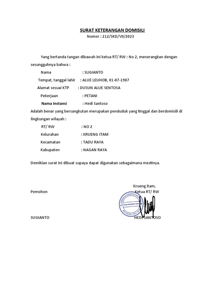 Surat Keterangan Domisili | PDF