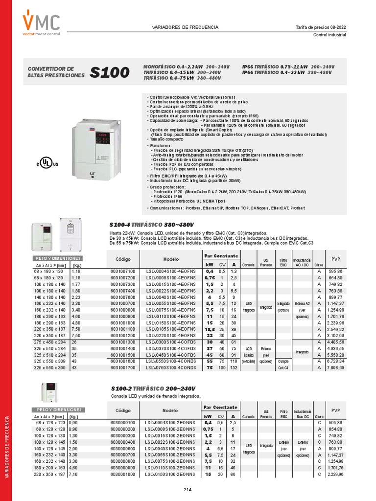 S100 VMC - PVP2022 | PDF | Ingenieria Eléctrica | Bienes manufacturados