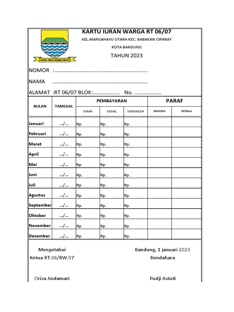 Kartu Iuran Warga | PDF