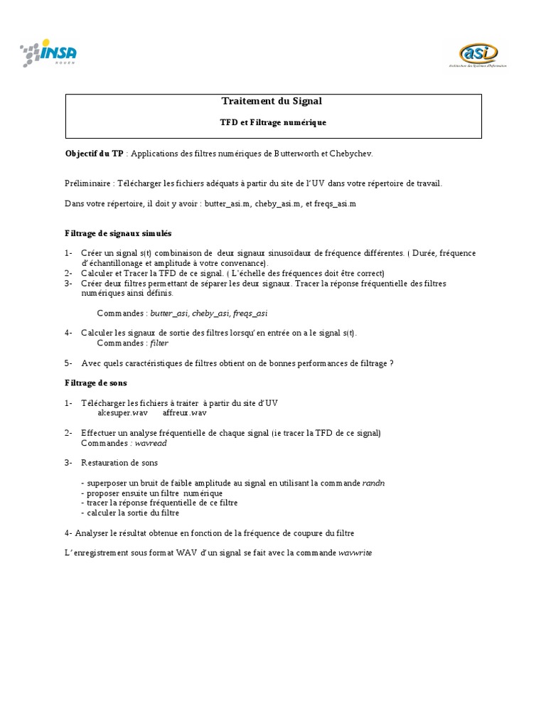 Filtrage Numérique : TFD et Applications | PDF | Méthodes et références ...