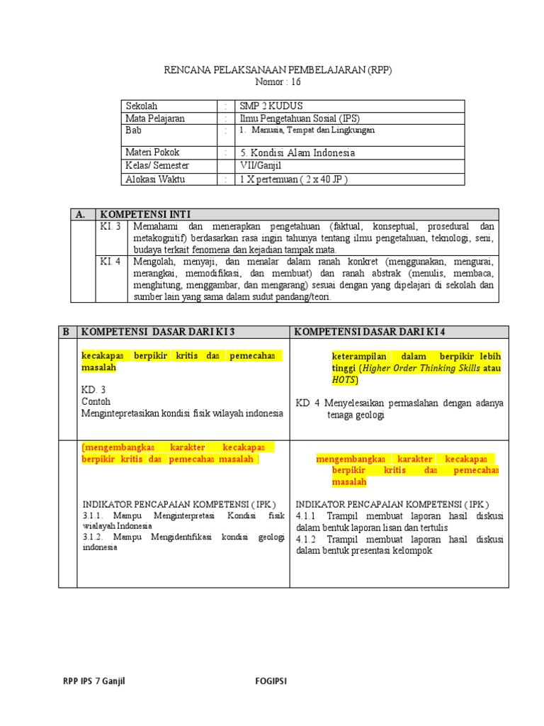 Contoh RPP Abad 21 Terkait Pilar Unesco Terintegrasi PPLH | PDF ...