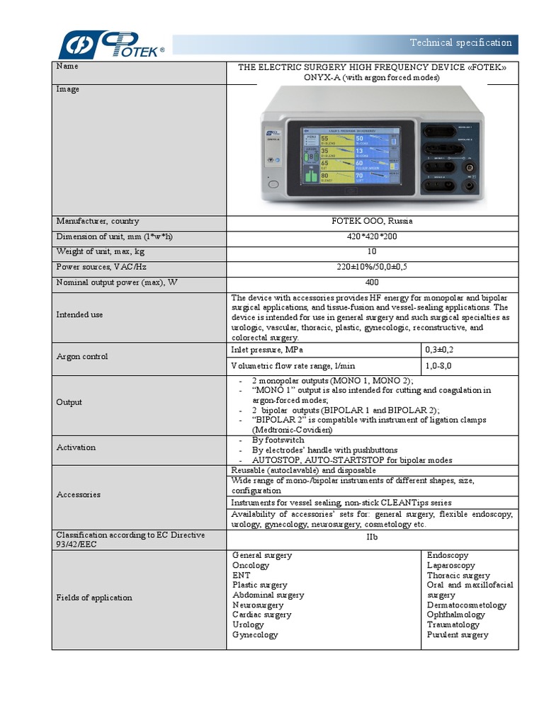 Technical Specification ONYX-A | PDF