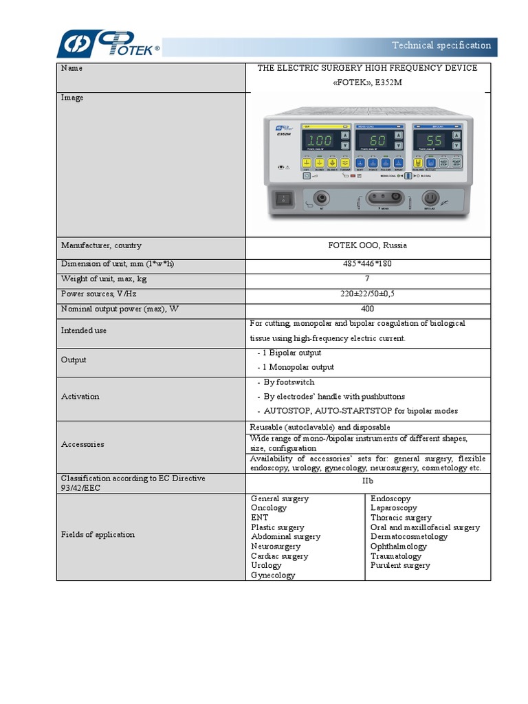 The Electric Surgery High Frequency Device "FOTEK | PDF | High Voltage Direct Current ...