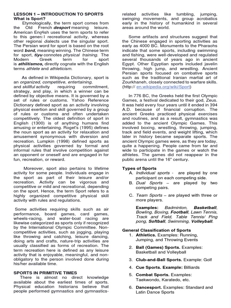 Physical Education Notes 1-3 | PDF | Sports | Physical Fitness