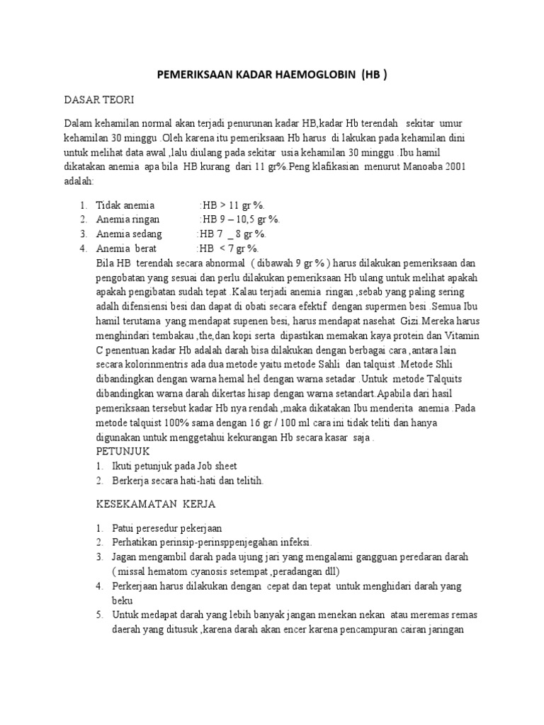 Pemeriksaan Kadar HB | PDF