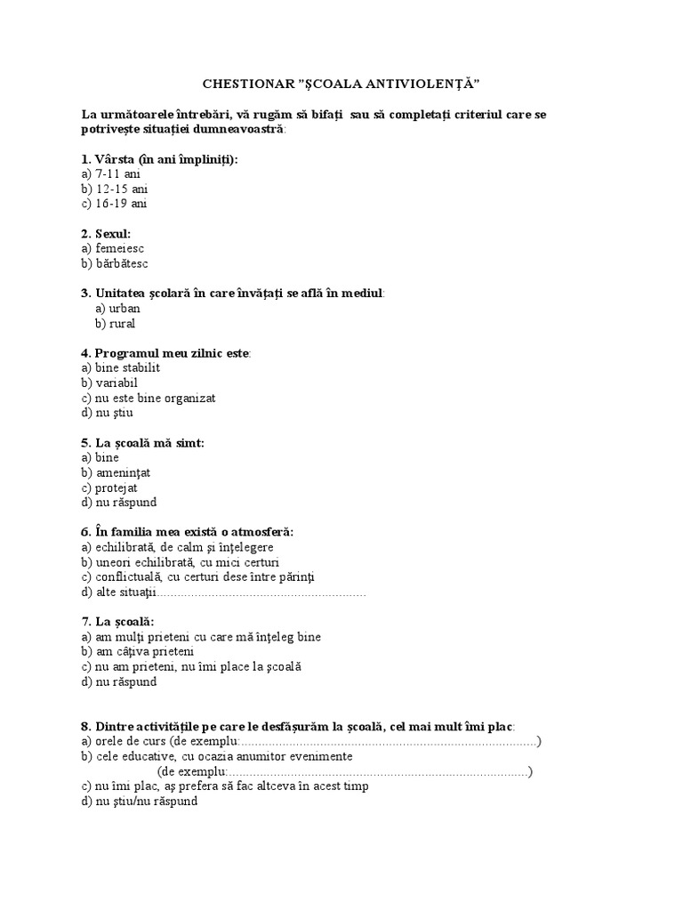 5 Chestionar Antiviolenta 1 | PDF