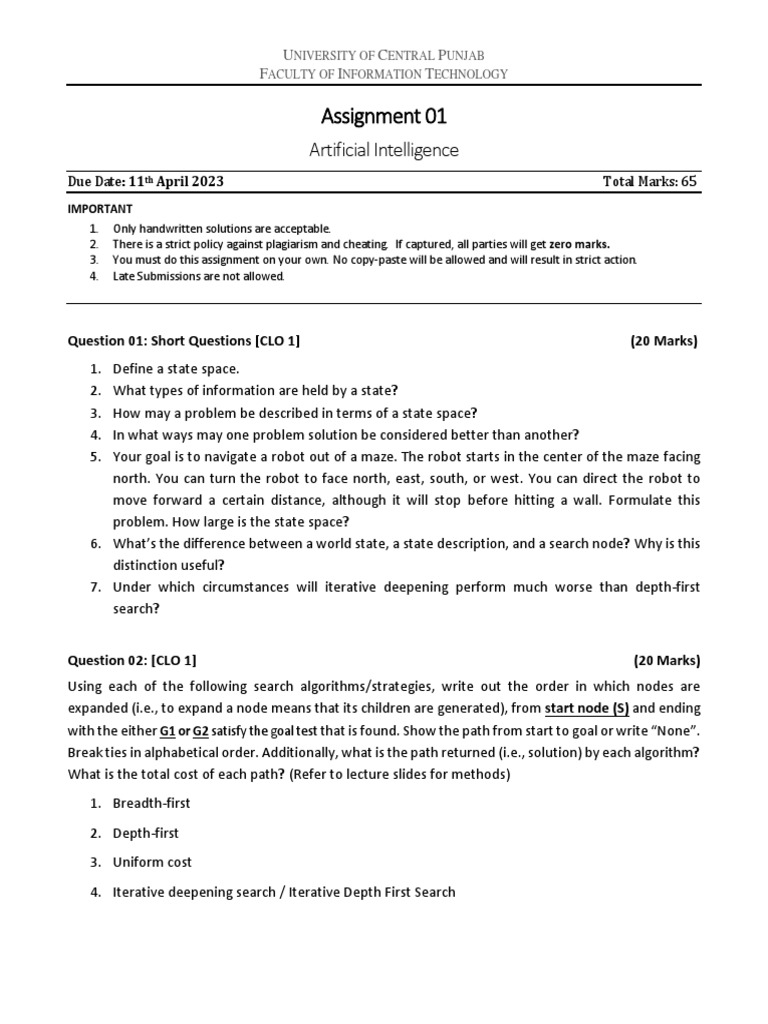 AI Assignment: Search Algorithms and State Space | PDF | Computers