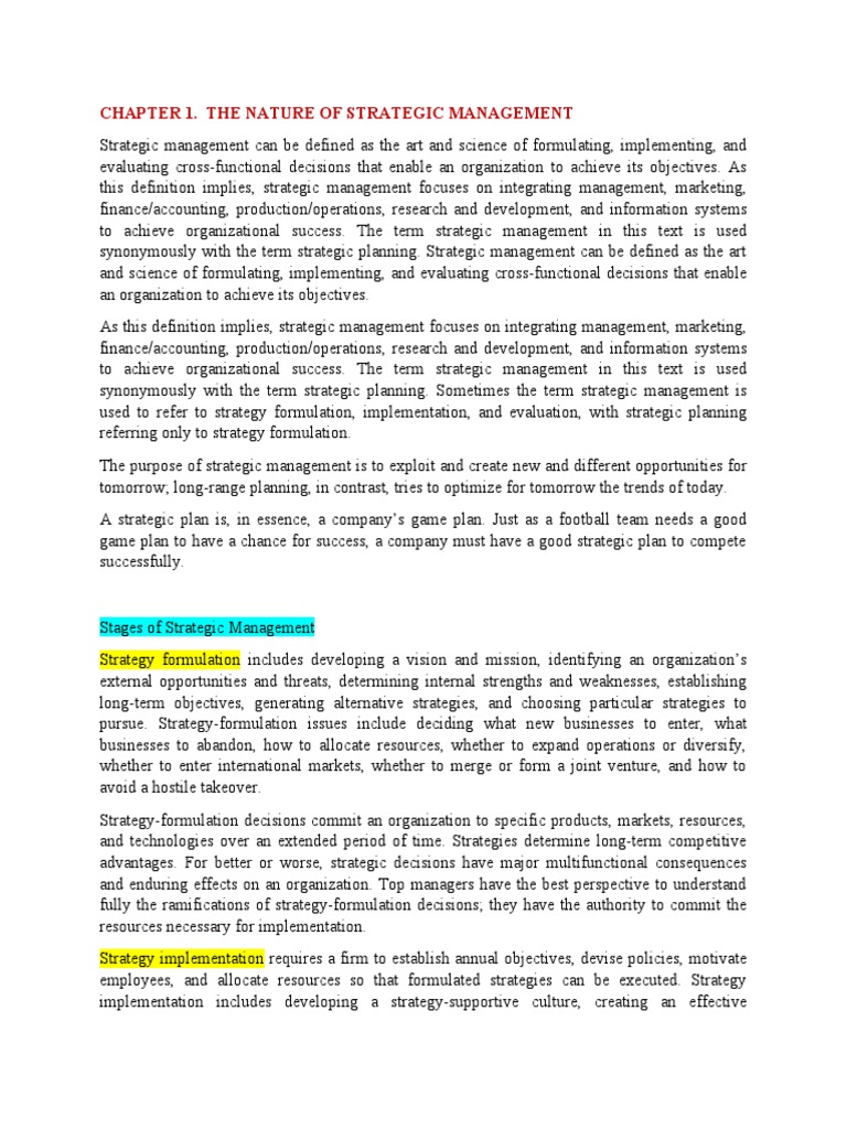 Chapter 1. The Nature of Strategic Management | PDF | Strategic ...